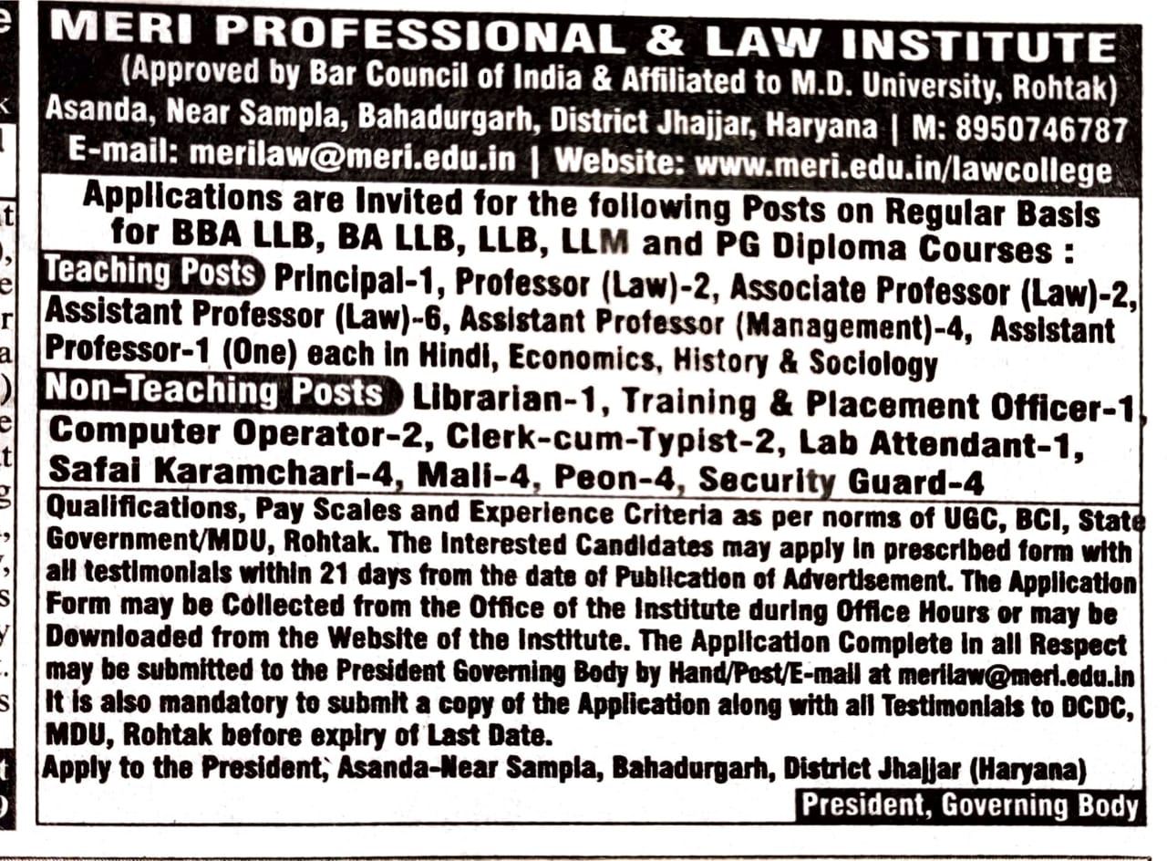 Career at MERI Professional and Law Institute